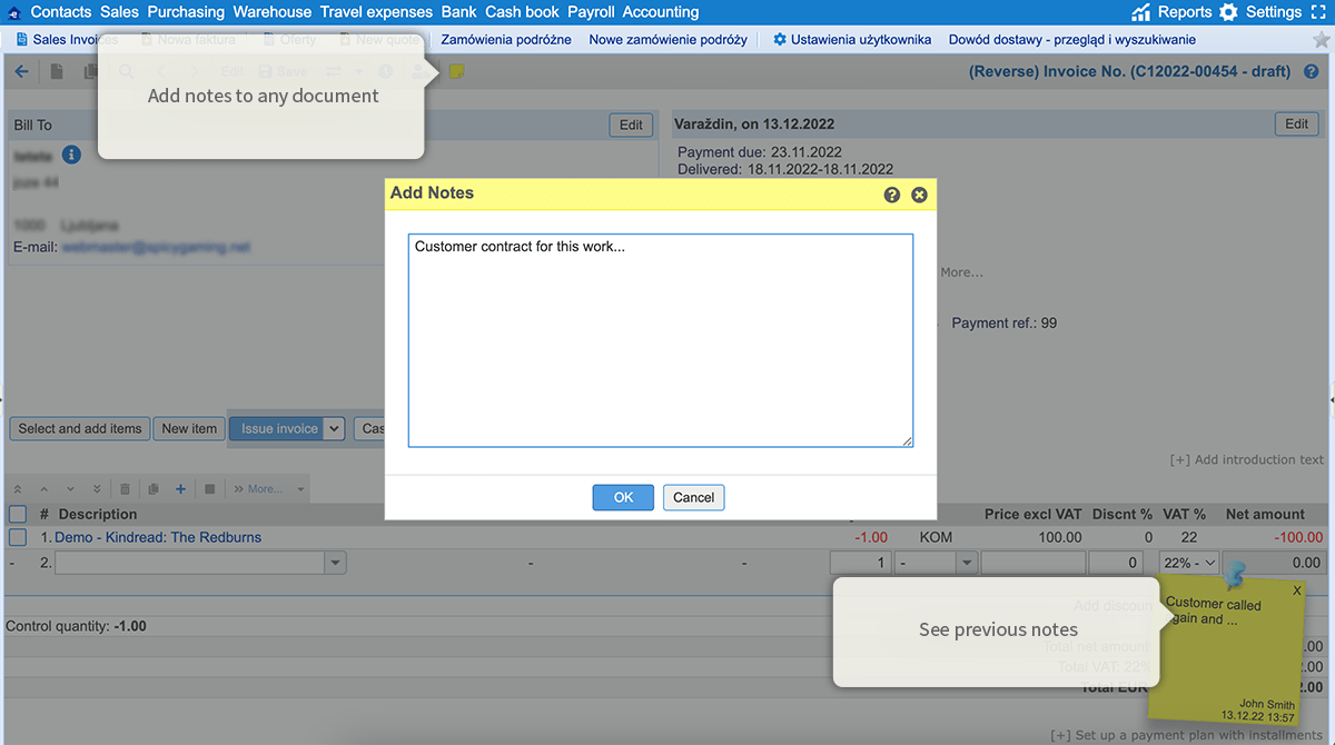 Features – Tax compliant cloud invoicing for Central Europe / Online ERP